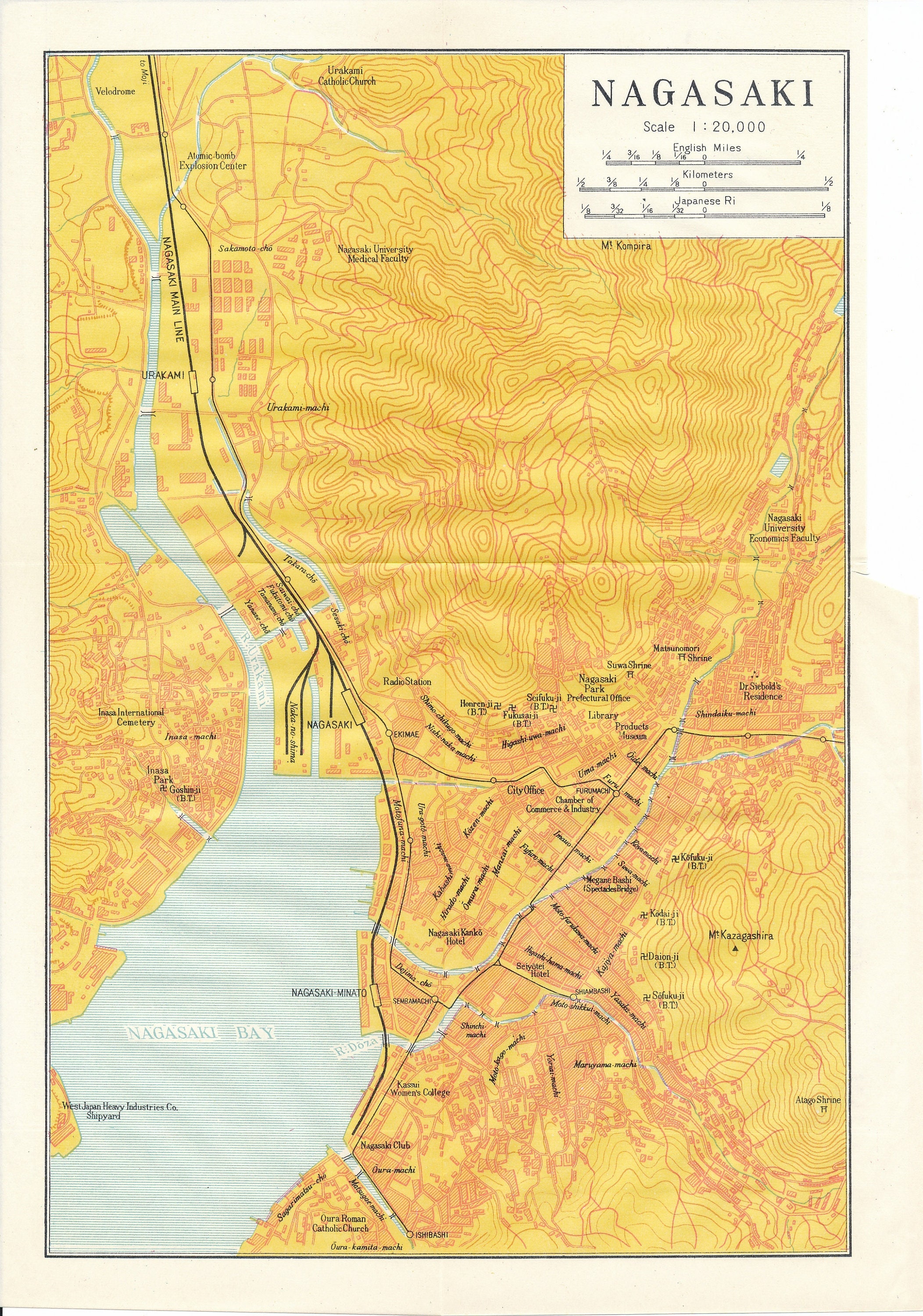 1959 Nagasaki Japan Antique Map - Etsy