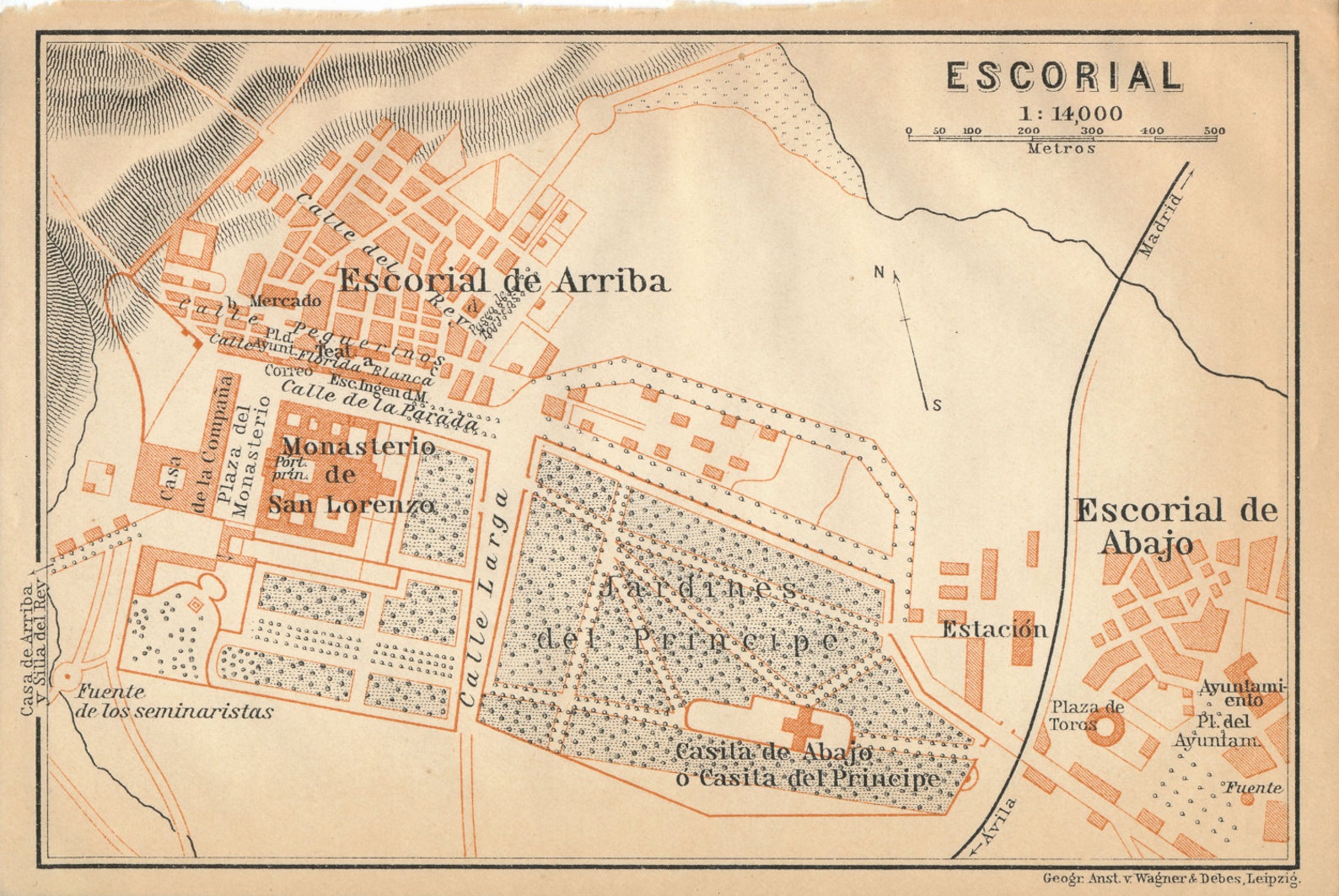 1908 El Escorial Spain Antique Map | Etsy