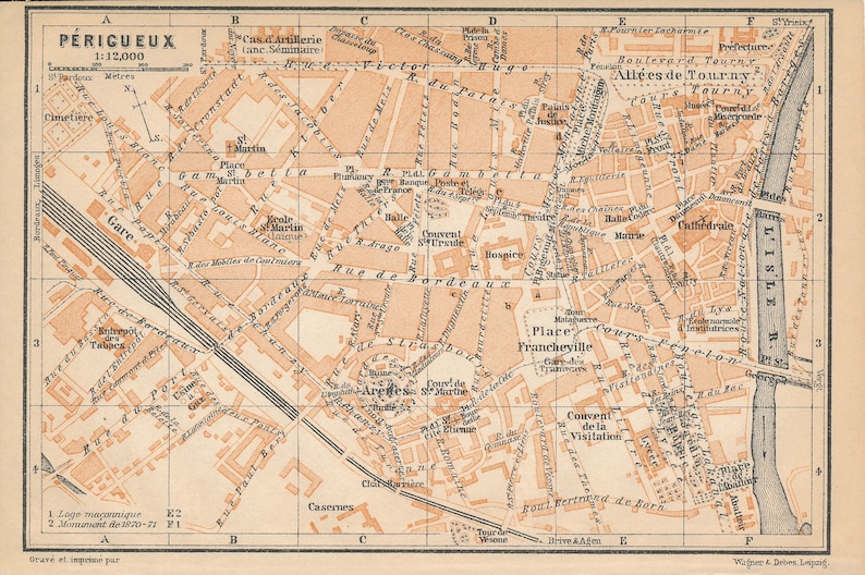 1914 Perigueux France Antique Map - Etsy