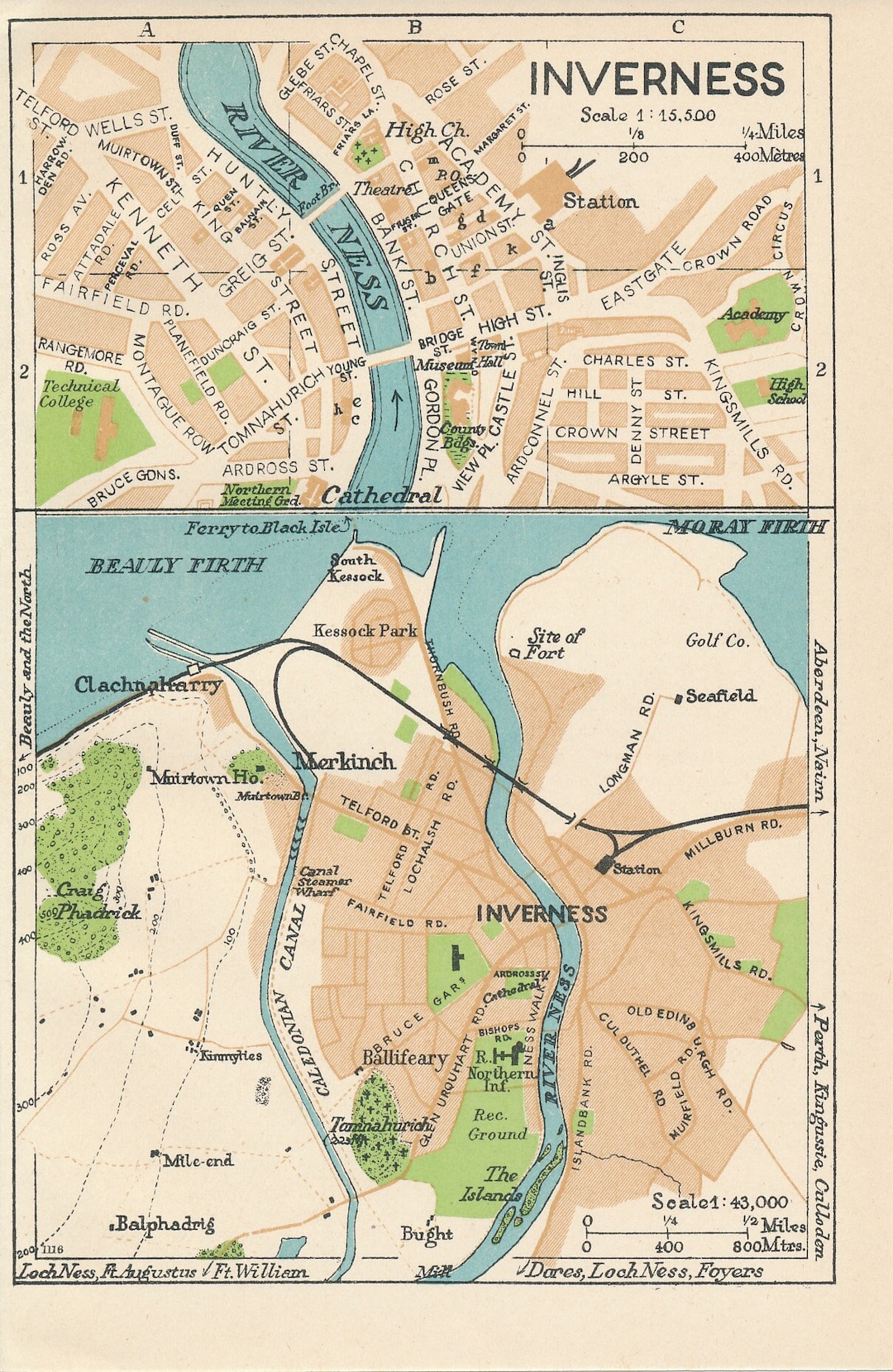 1959 Inverness Scotland Vintage Map - Etsy