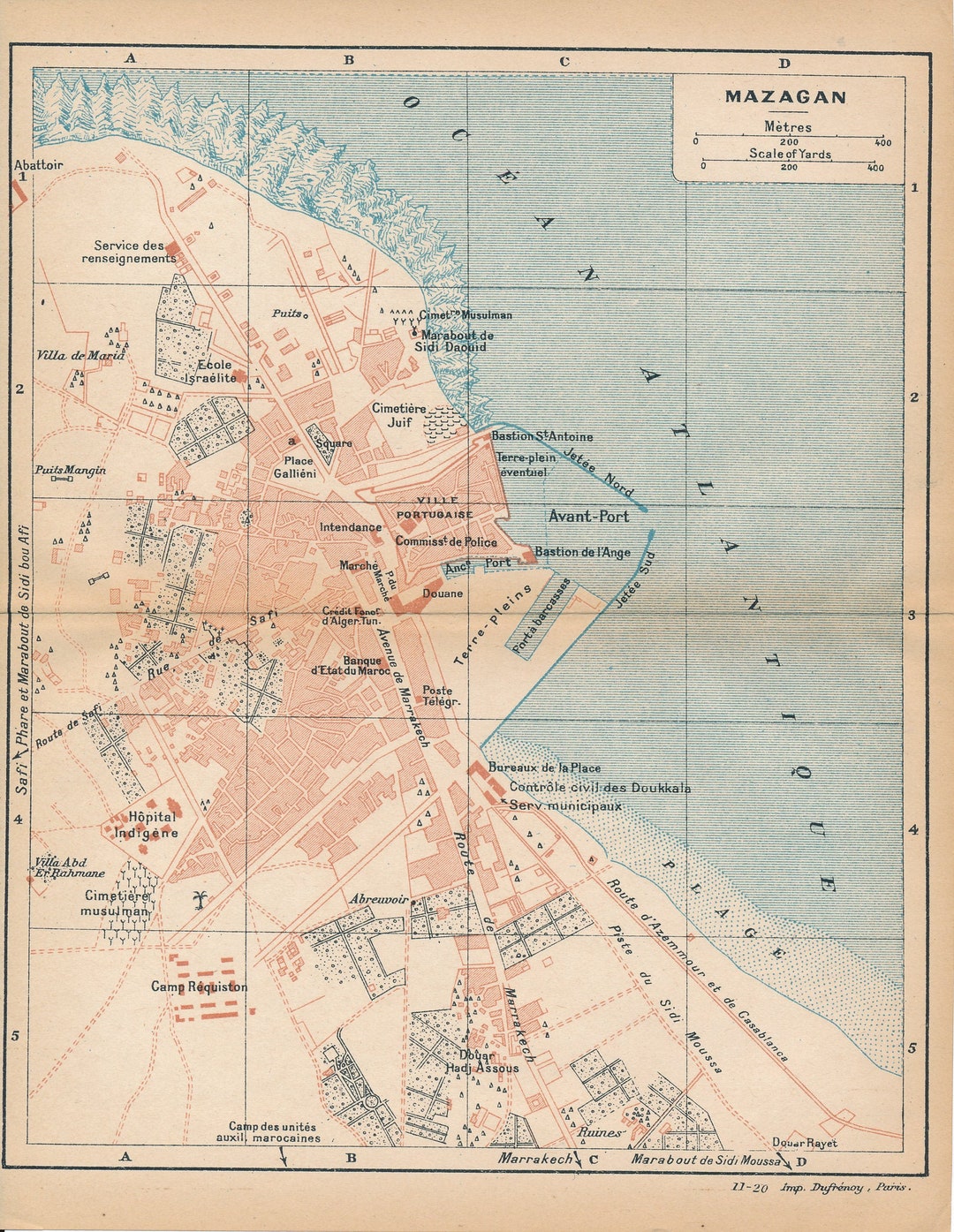 1921 El Jadida mazagan Morocco Antique Map - Etsy