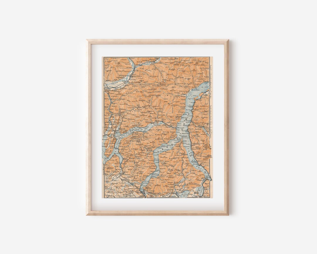 1911 Lake Como Switzerland, Italian Lakes Antique Map - Etsy