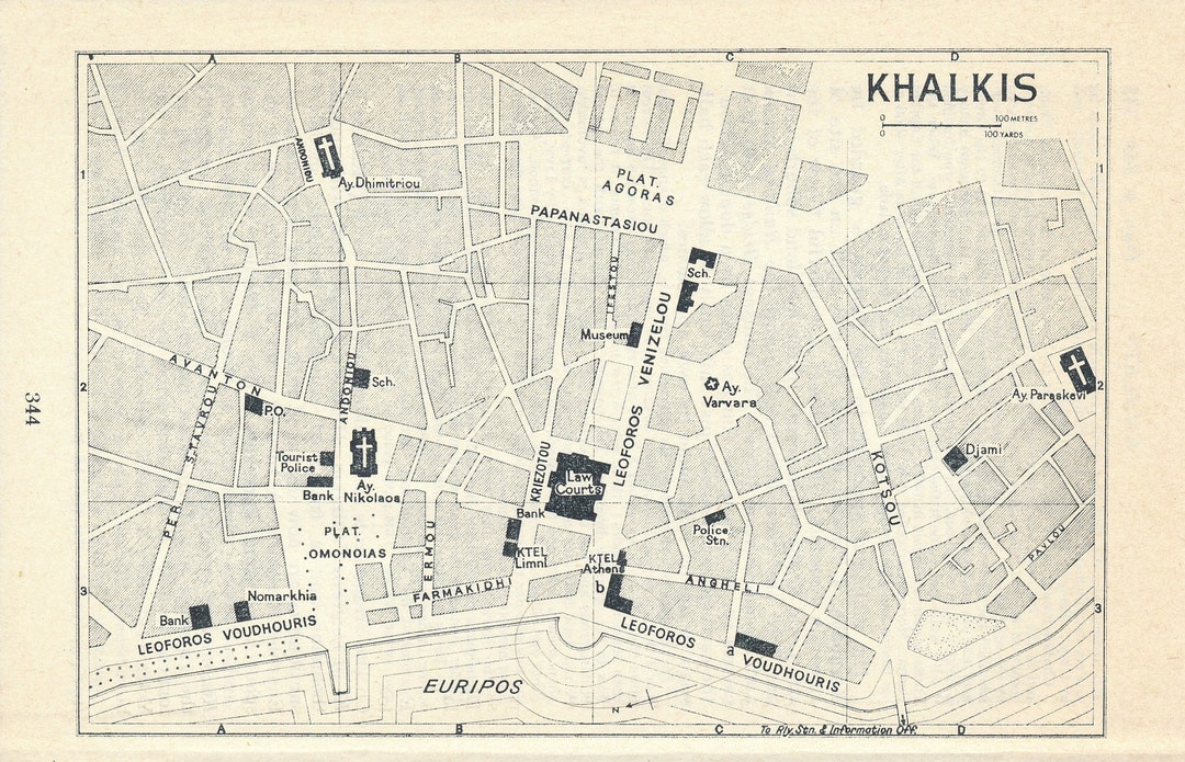 1967 Chalcis Greece Vintage Map - Etsy