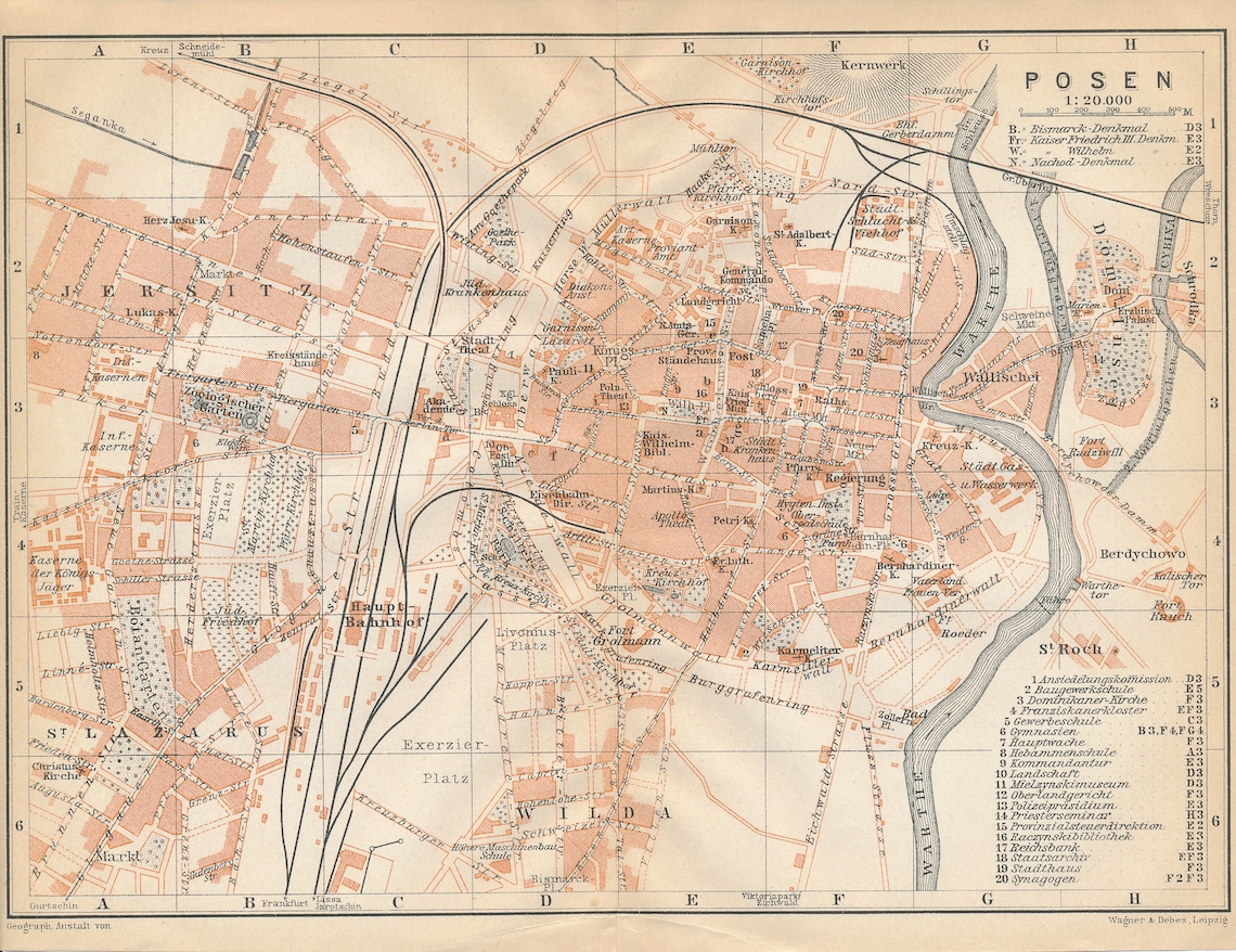 1913 Poznan Poland formerly Posen Germany Antique Map - Etsy