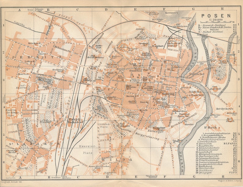 1913 Poznan Poland formerly Posen Germany Antique Map - Etsy