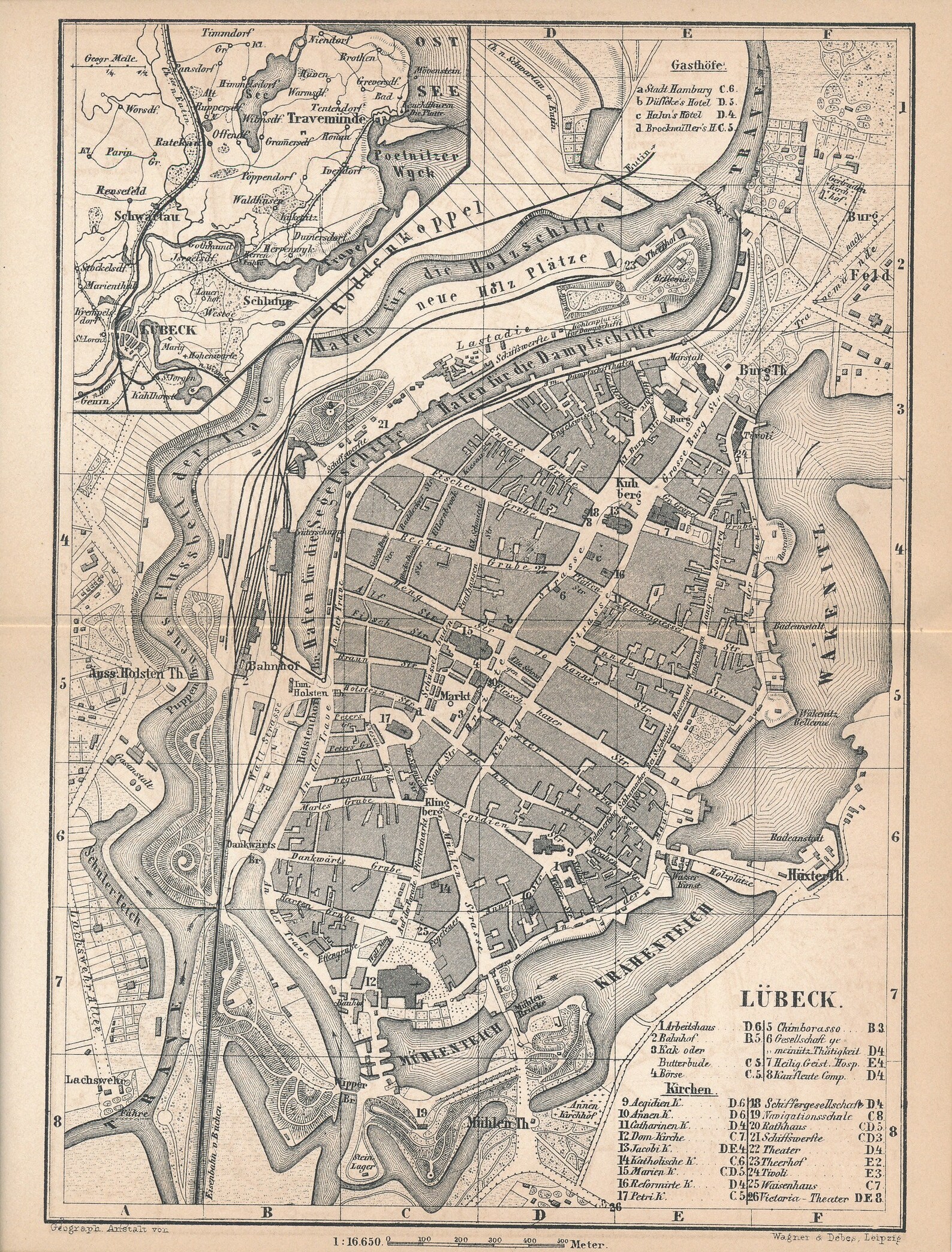 1881 Lubeck Germany Antique Map - Etsy