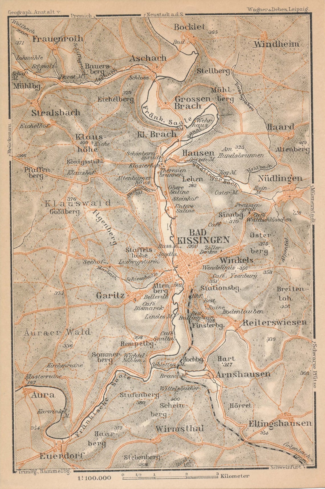 1910 Bad Kissingen Germany Antique Map - Etsy
