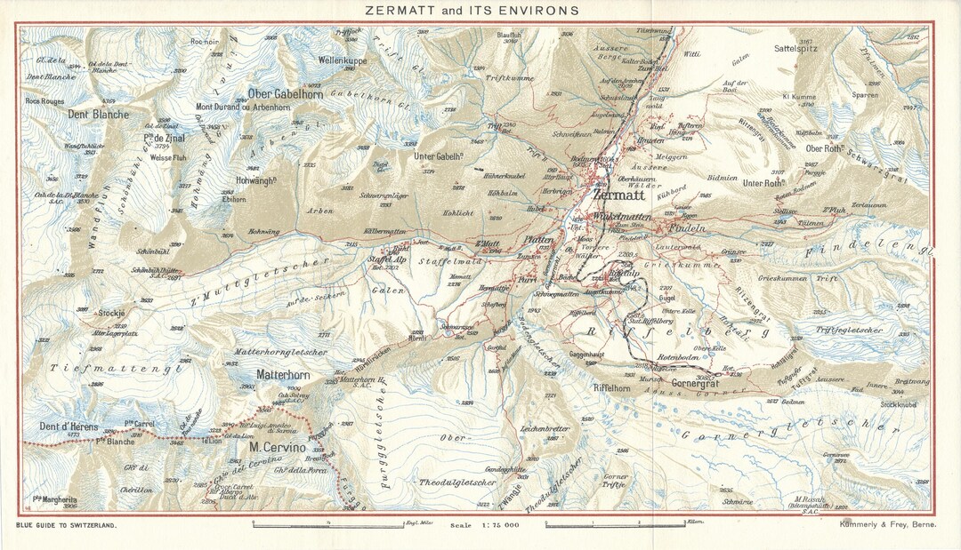 1948 Zermatt Switzerland Antique Map - Etsy