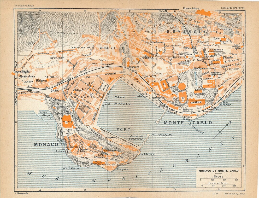 1926 Monaco & Monte Carlo Antique Map - Etsy