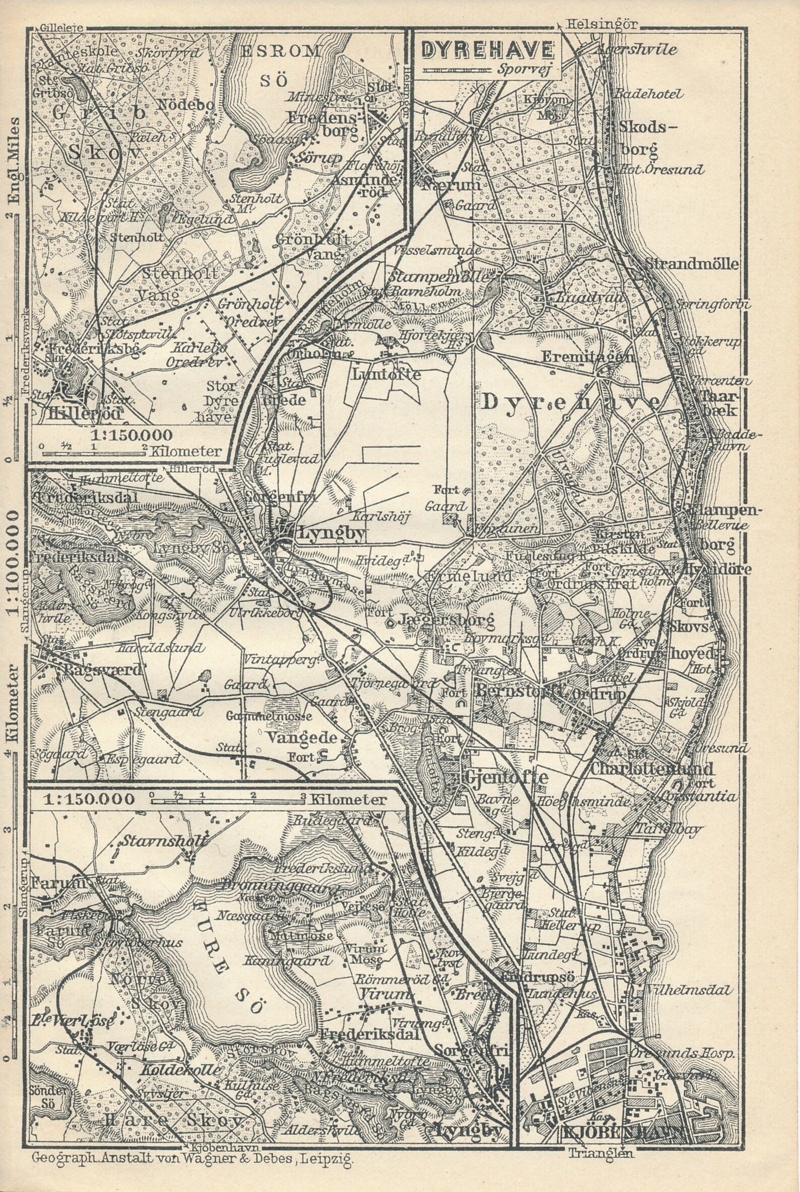 1909 Dyrehaven Park, Copenhagen Denmark Antique Map - Etsy