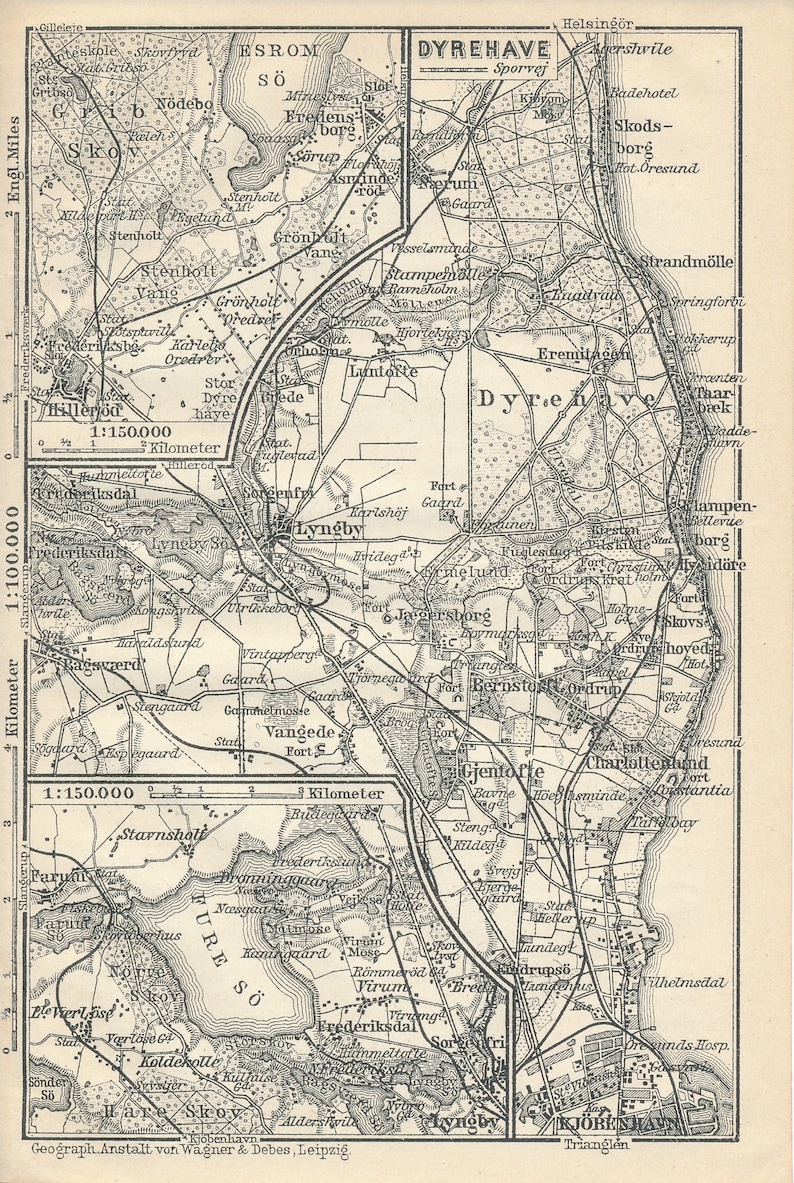 1909 Dyrehaven Park, Copenhagen Denmark Antique Map - Etsy
