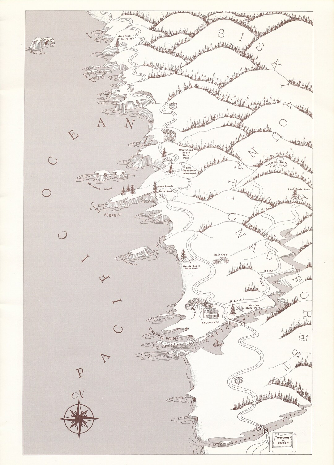 1978 Oregon Coast, Brookings Oregon Area Vintage Map - Etsy
