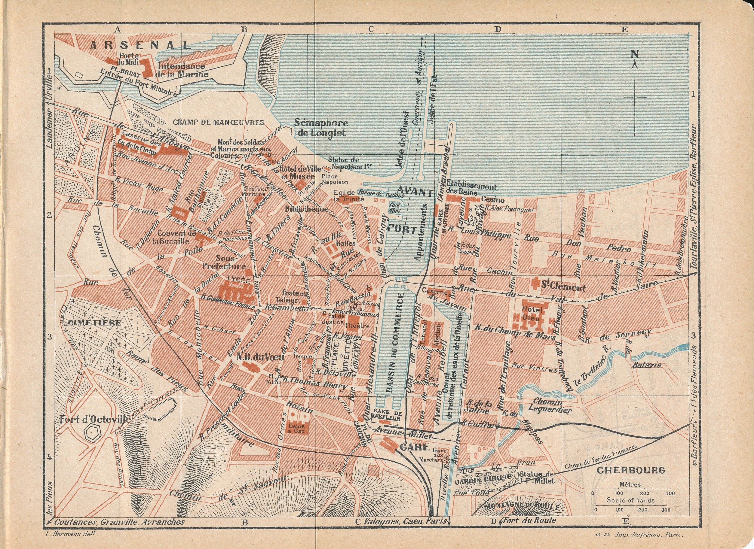 1925 Cherbourg France Antique Map - Etsy Israel