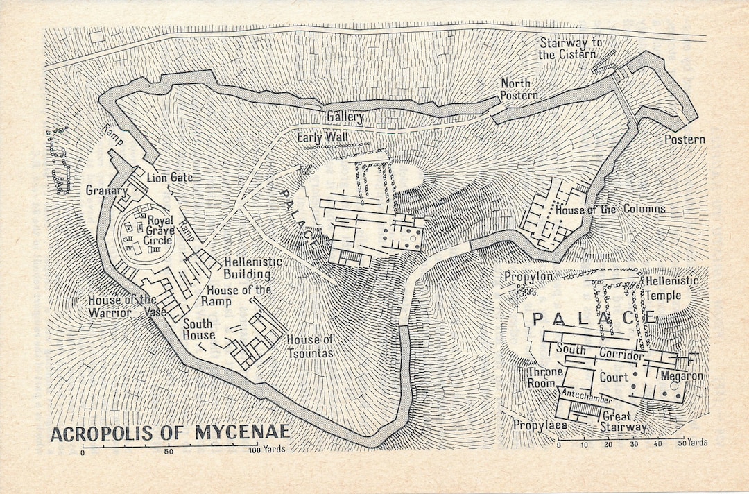 1964 Acropolis of Mycenae Greece Vintage Map - Etsy