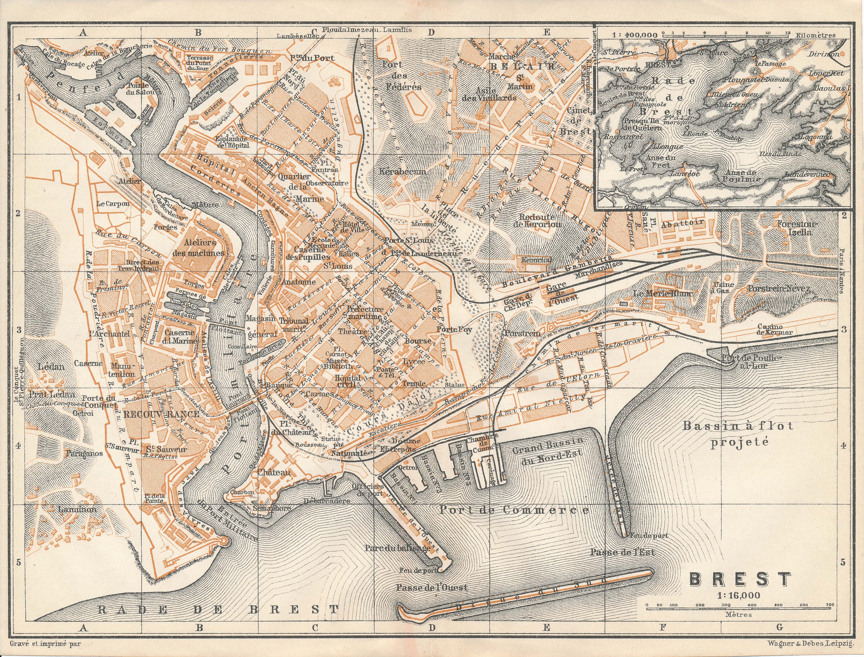 1909 Brest France Antique Map | Etsy