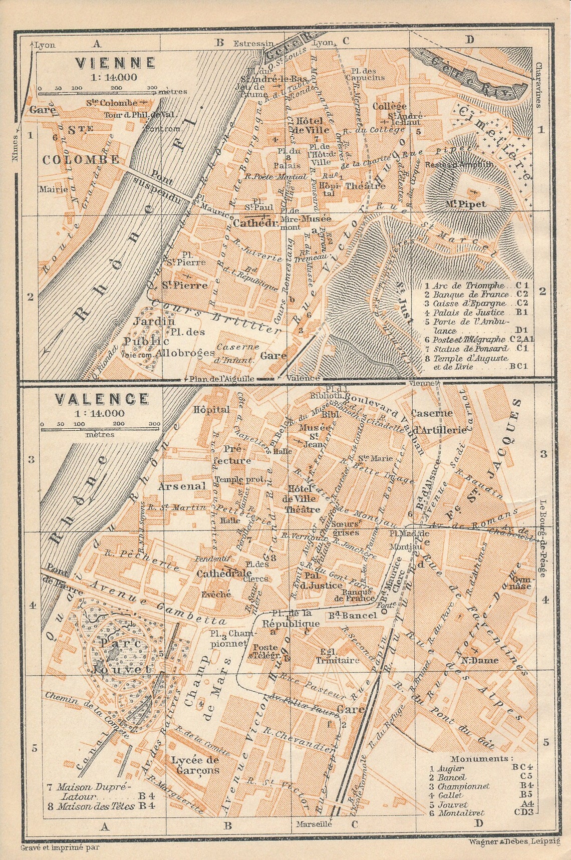 1914 Vienne & Valence France Antique Map - Etsy