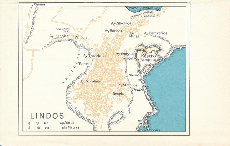1967 Lindos Rhodes Greece Vintage Map - Etsy