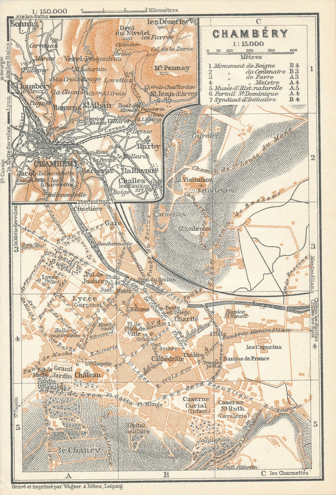 1914 Chambery France Antique Map - Etsy