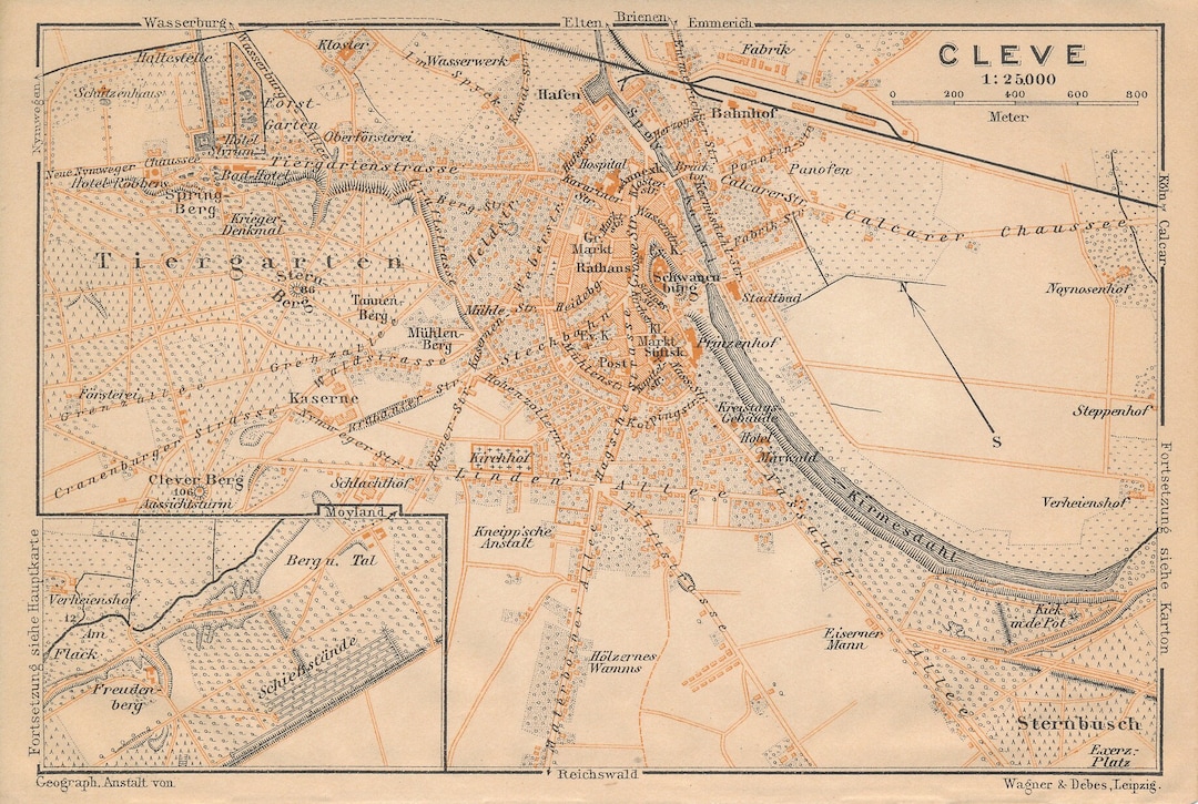 1911 Kleve Germany Antique Map - Etsy