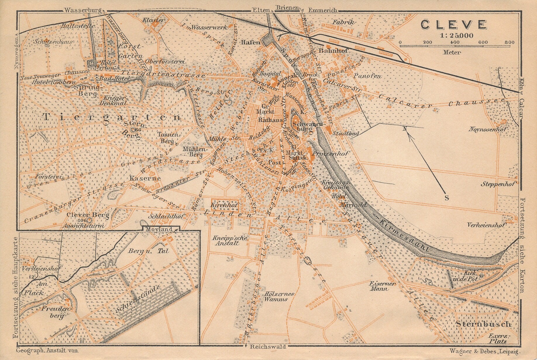 1911 Kleve Germany Antique Map - Etsy