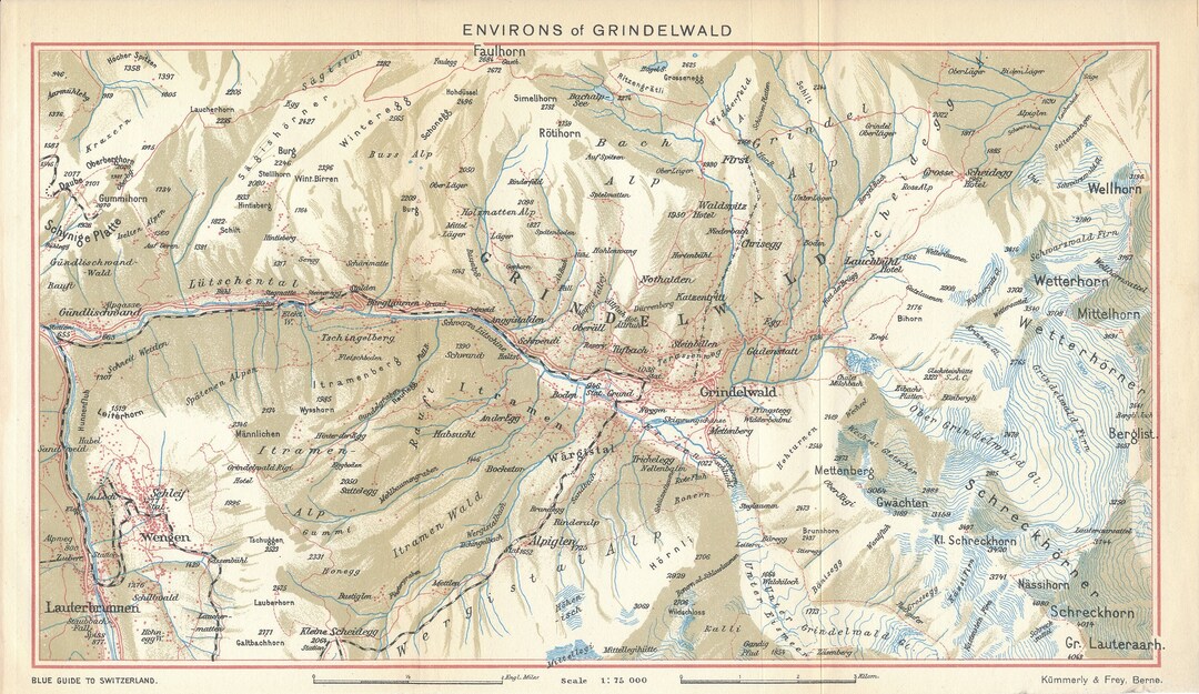 1948 Grindelwald Switzerland Vintage Map - Etsy