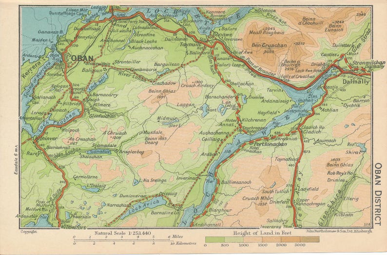 1949 Oban Scotland Vintage Map - Etsy