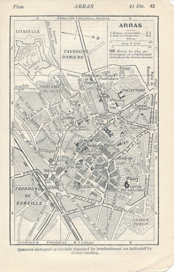 1922 Arras France Antique Map - Etsy