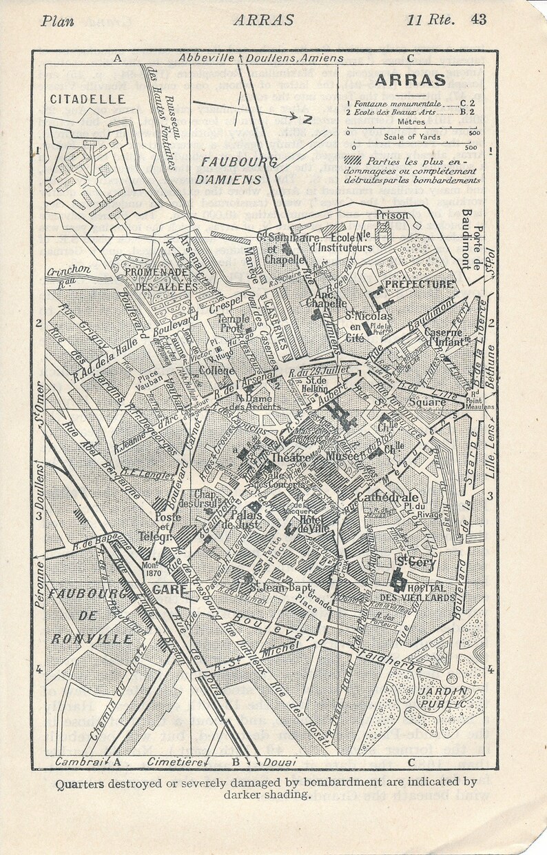 1922 Arras France Antique Map - Etsy