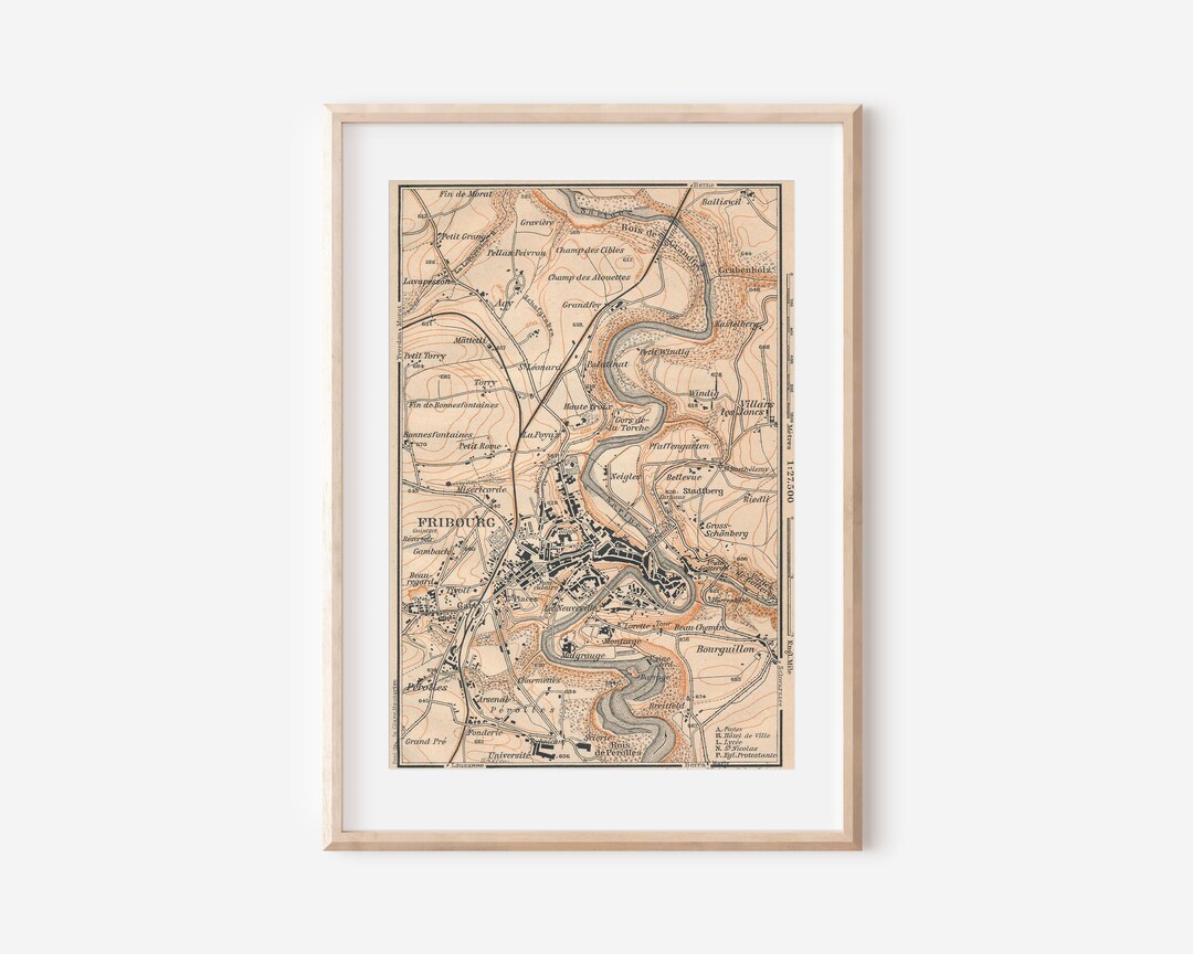 1911 Fribourg Switzerland Antique Map - Etsy