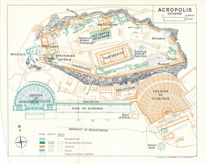 1967 Acropolis of Athens Greece Vintage Map - Etsy UK