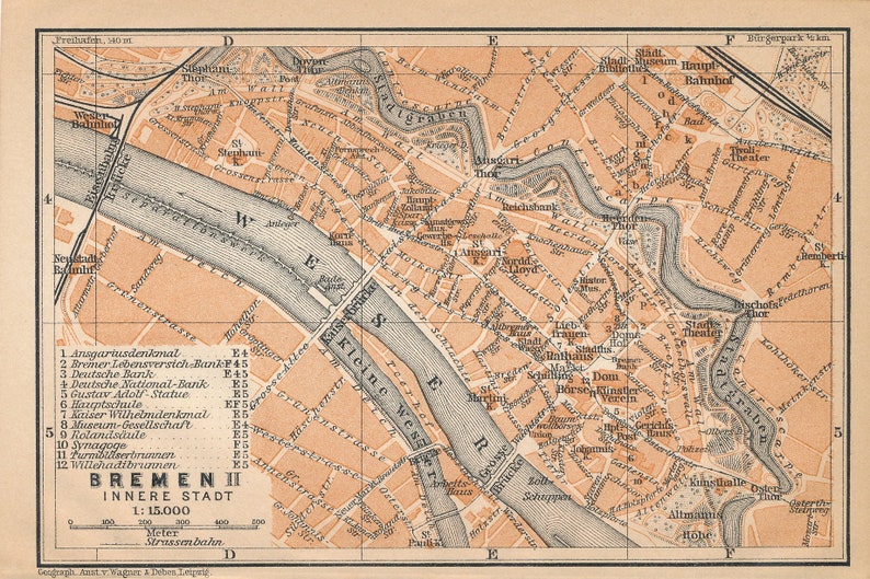1910 Bremen Germany Antique Map - Etsy