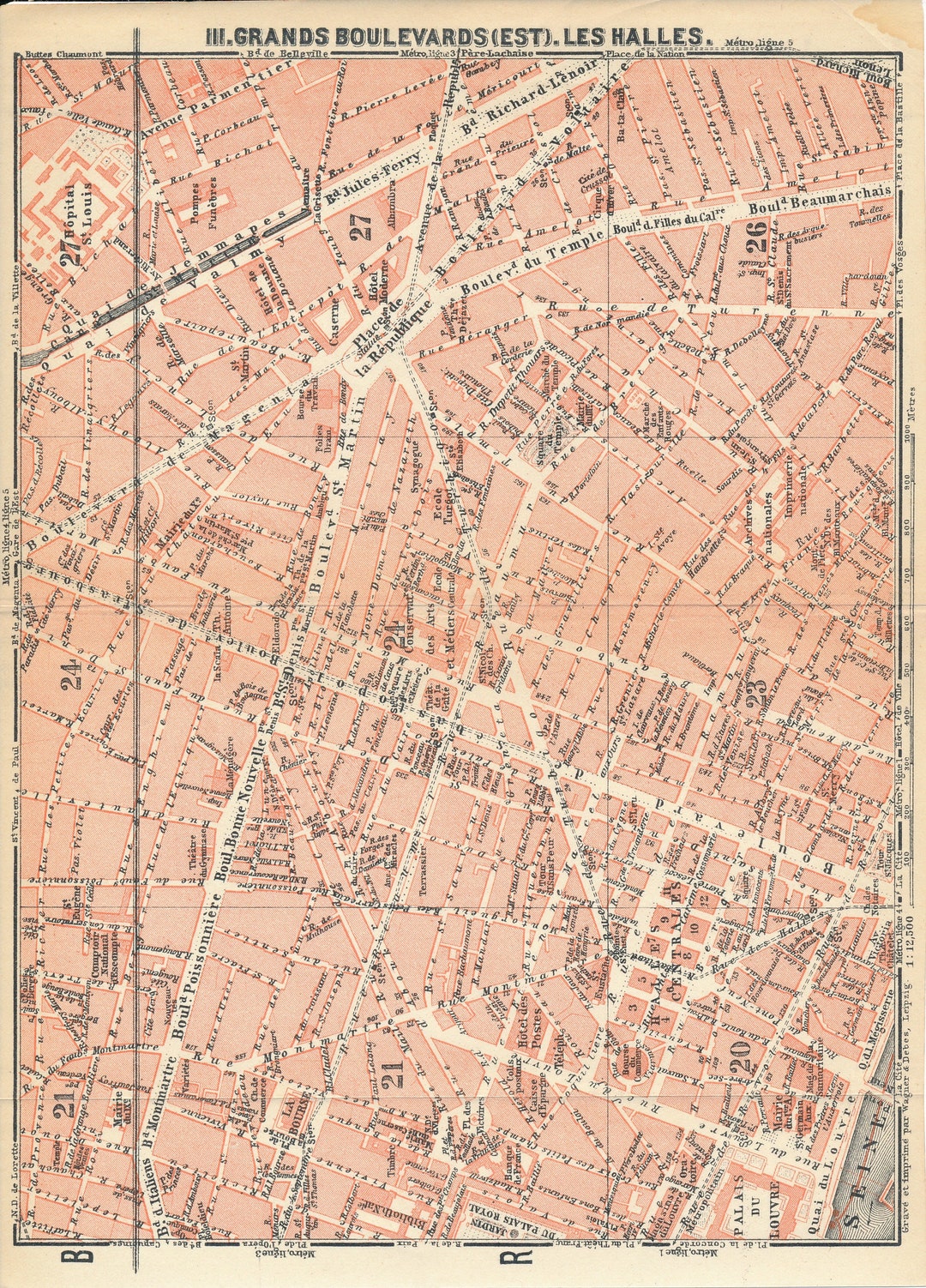 1924 Paris France Antique Street Map - Etsy