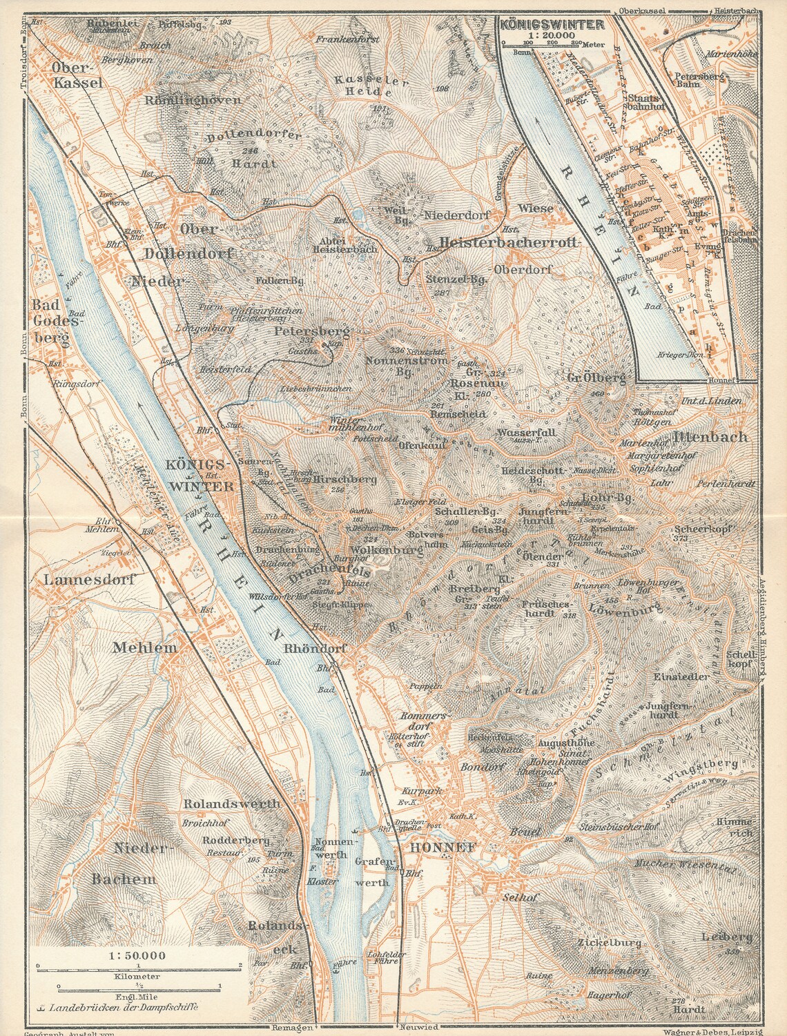 1926 Konigswinter Germany Antique Map - Etsy