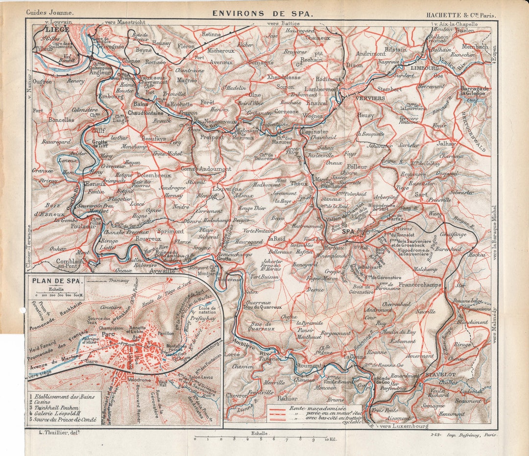 1911 Spa Belgium Antique Map - Etsy