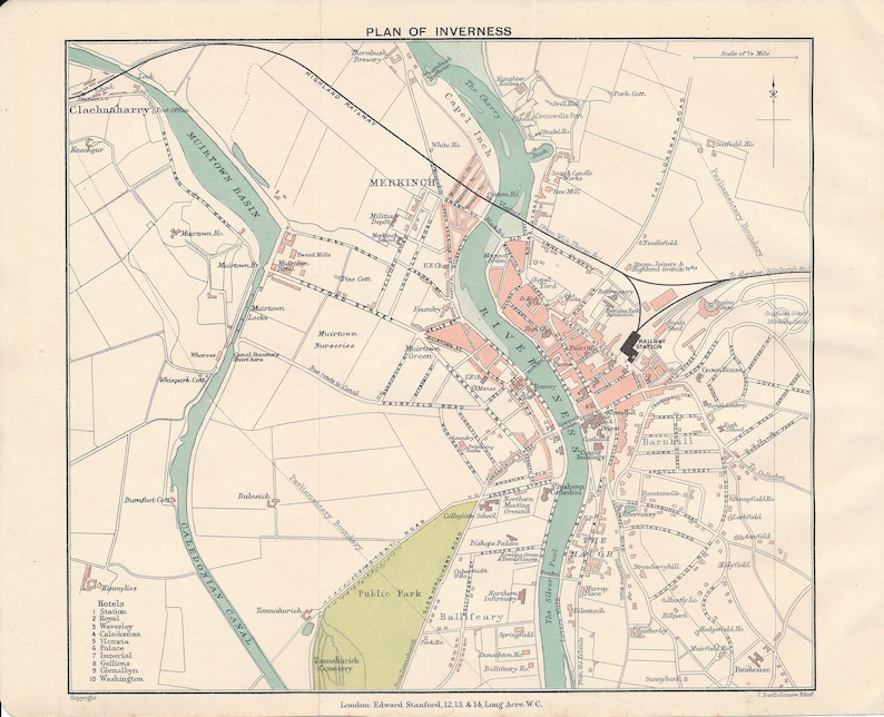 1903 Inverness Scotland Antique Map - Etsy