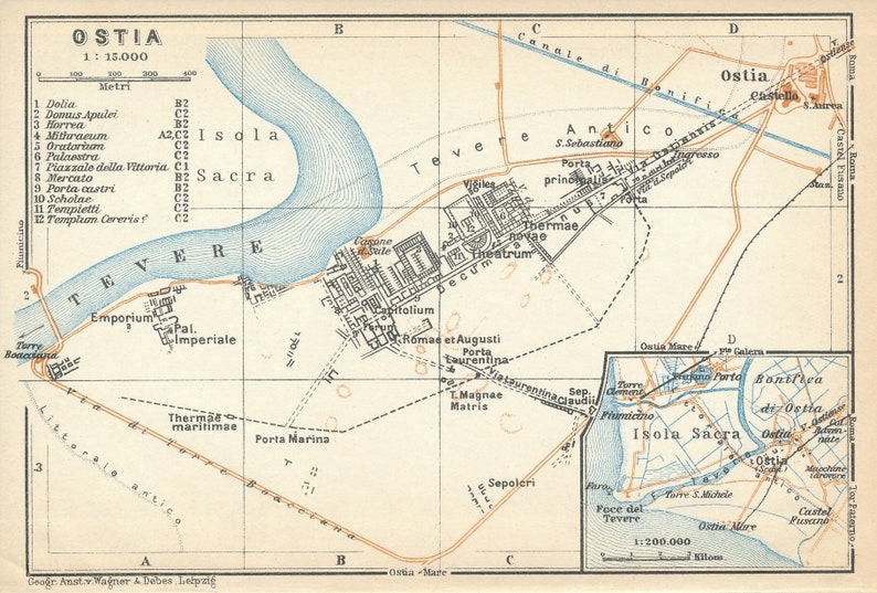 1928 Ostia Italy Antique Map - Etsy