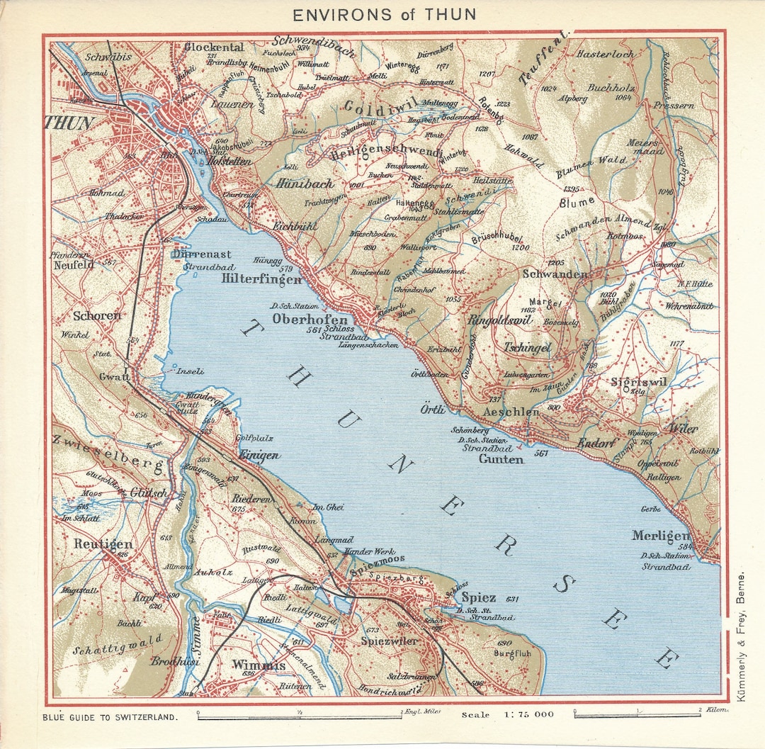 1948 Thun Switzerland Vintage Map - Etsy