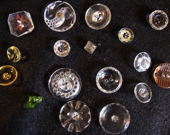 5 Vintage Clear Glass Buttons. 3 With Self Shanks in Different Sizes ...
