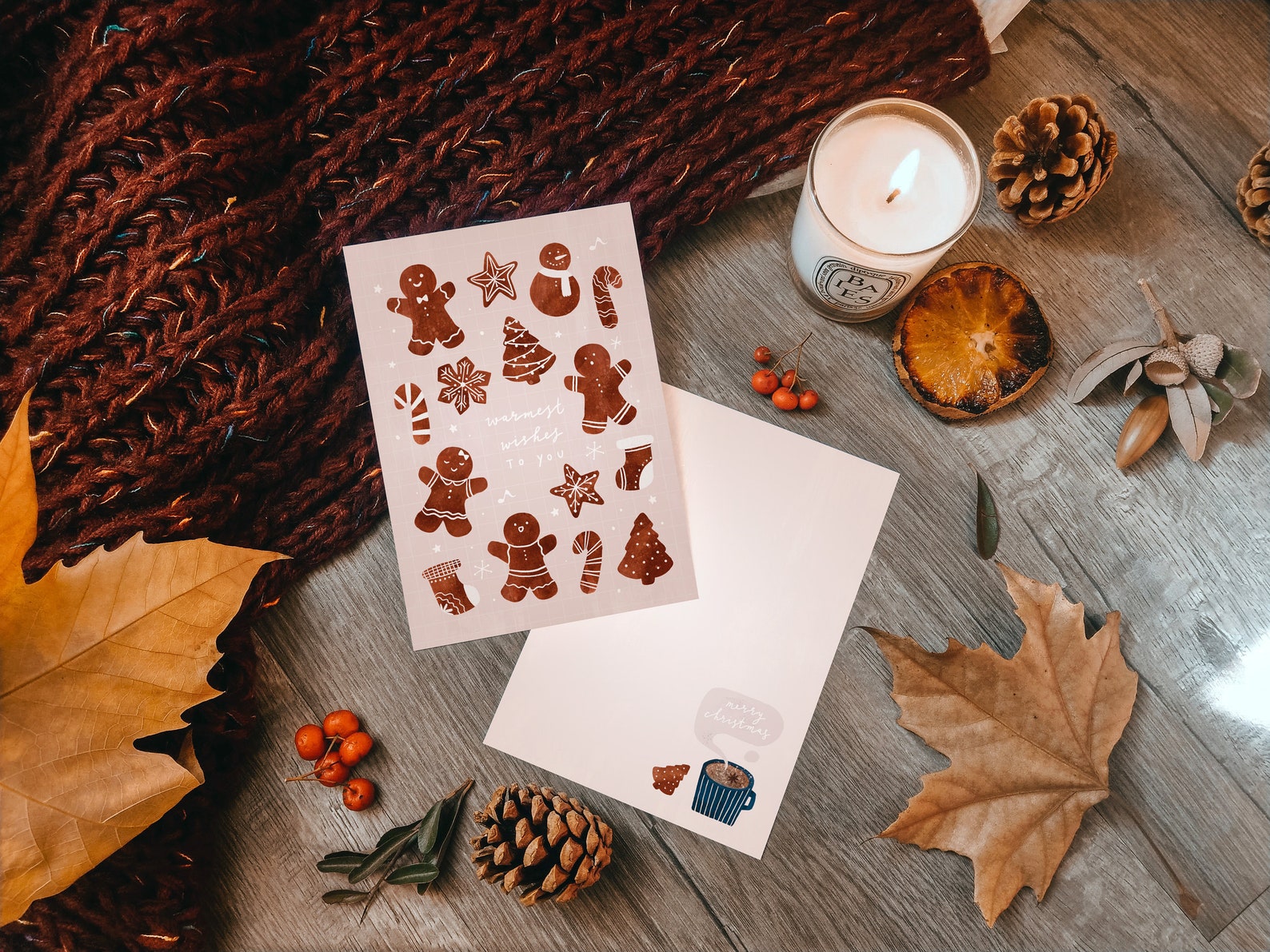 Gingerbread Cookie Christmas Card, Xmas Postcard, Season's Greetings ...