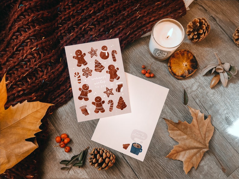 Gingerbread Cookie Christmas Card, Xmas Postcard, Season's Greetings ...