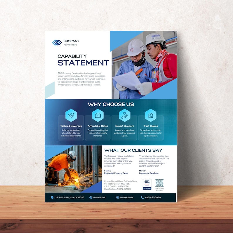 Editable Construction Company Capability Statement Template: Canva ...