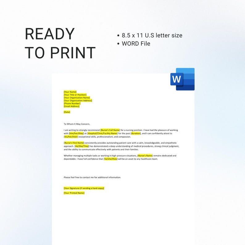 Editable Nurse Recommendation Letter Template: Nursing Job Reference ...