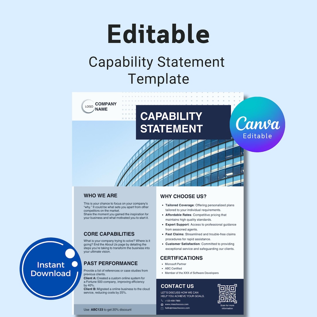 Editable Capability Statement Template Canva, Corporate Flyer, Editable ...