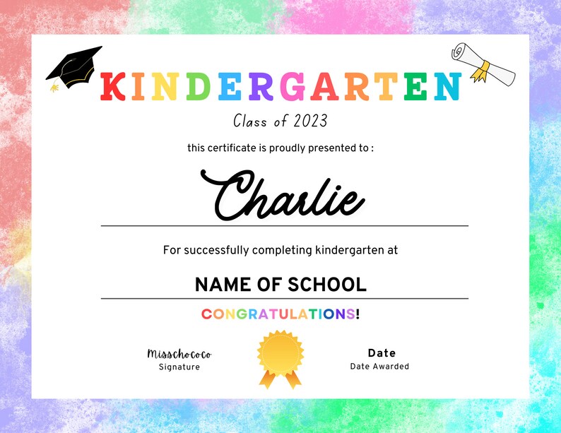 Editable Kindergarten Graduation Certificate, Last Day of School ...