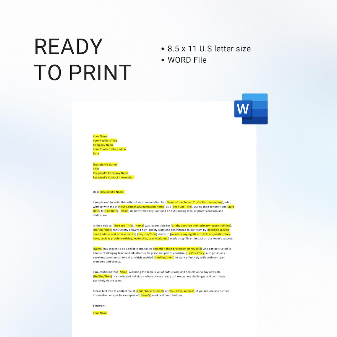 Editable Reference Letter Template, Employee Reference Letter ...