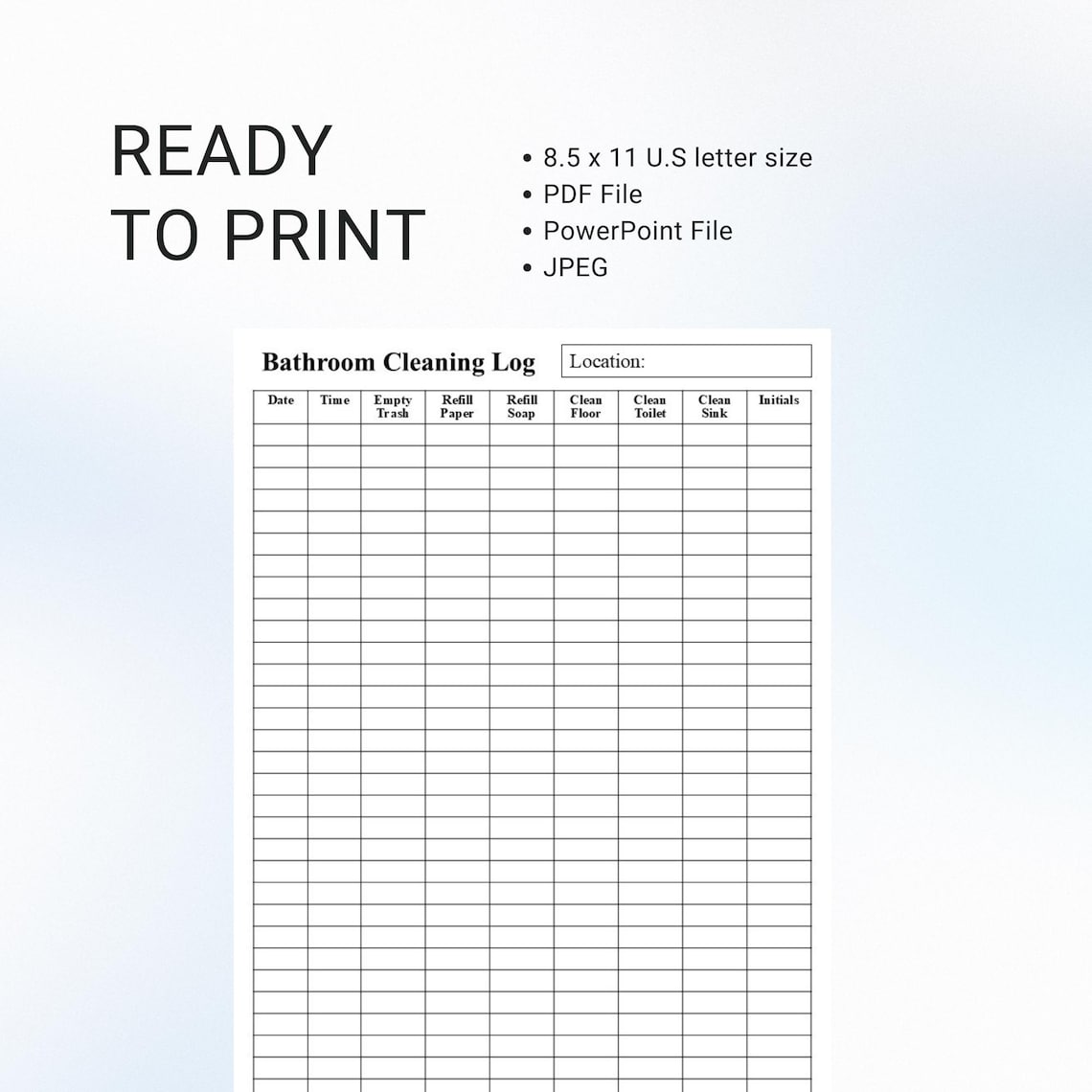 Printable Restroom Cleaning Log: 31-day Bathroom Checklist, Workplace ...
