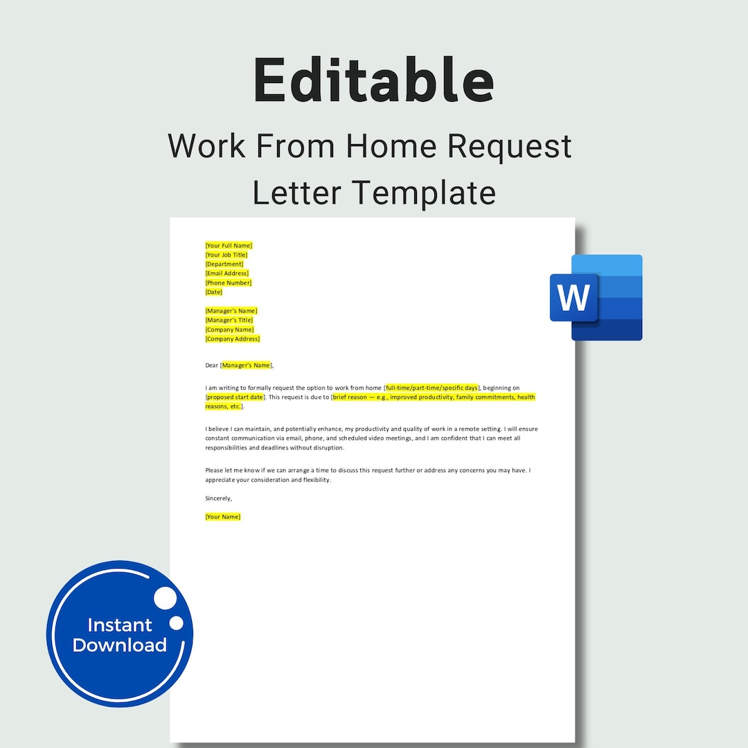 Editable Work From Home Request Letter Template, Remote Work Permission ...