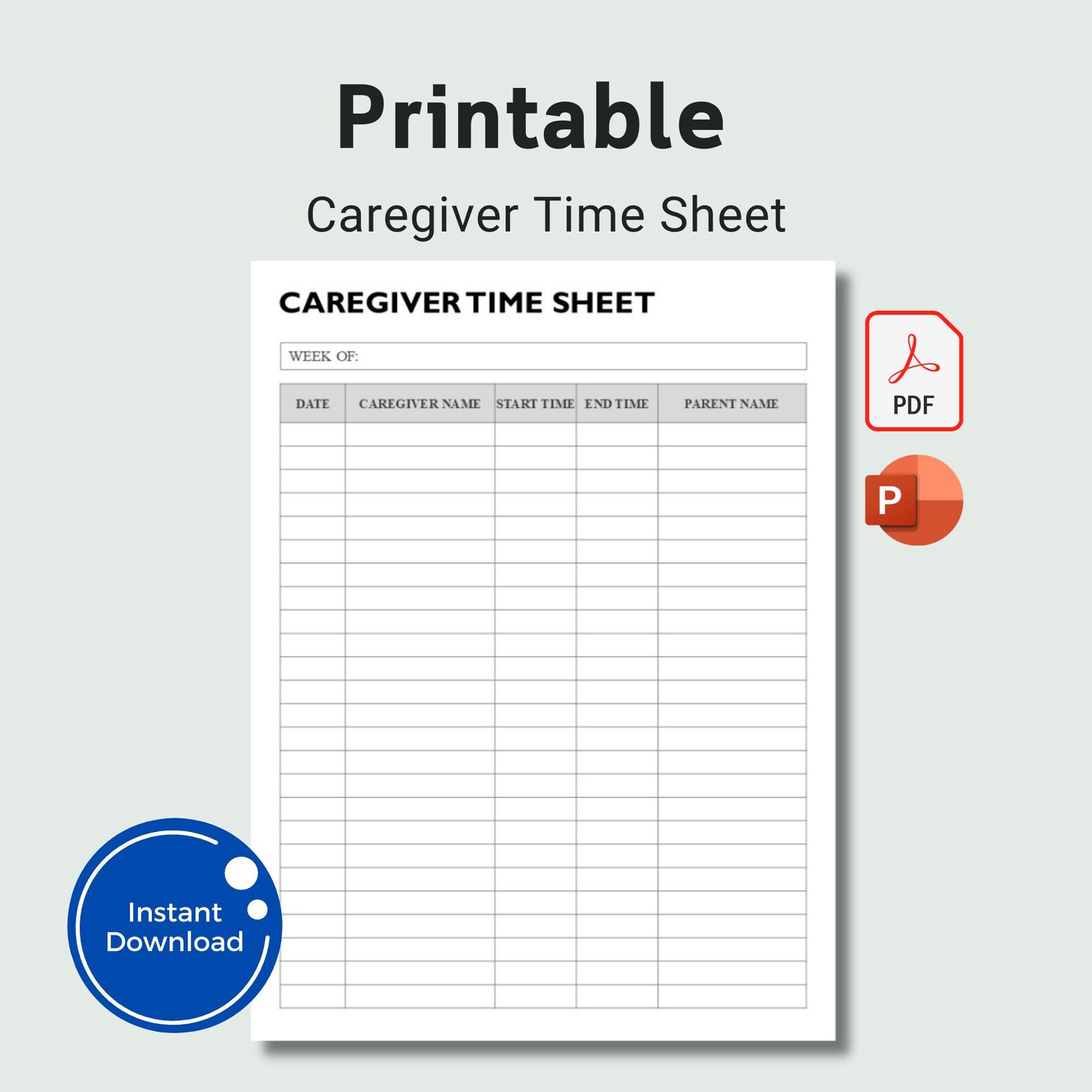 Printable Caregiver Timesheet: Home Health Care Hour Tracker, Caregiver Timecard Checklist (PDF ...
