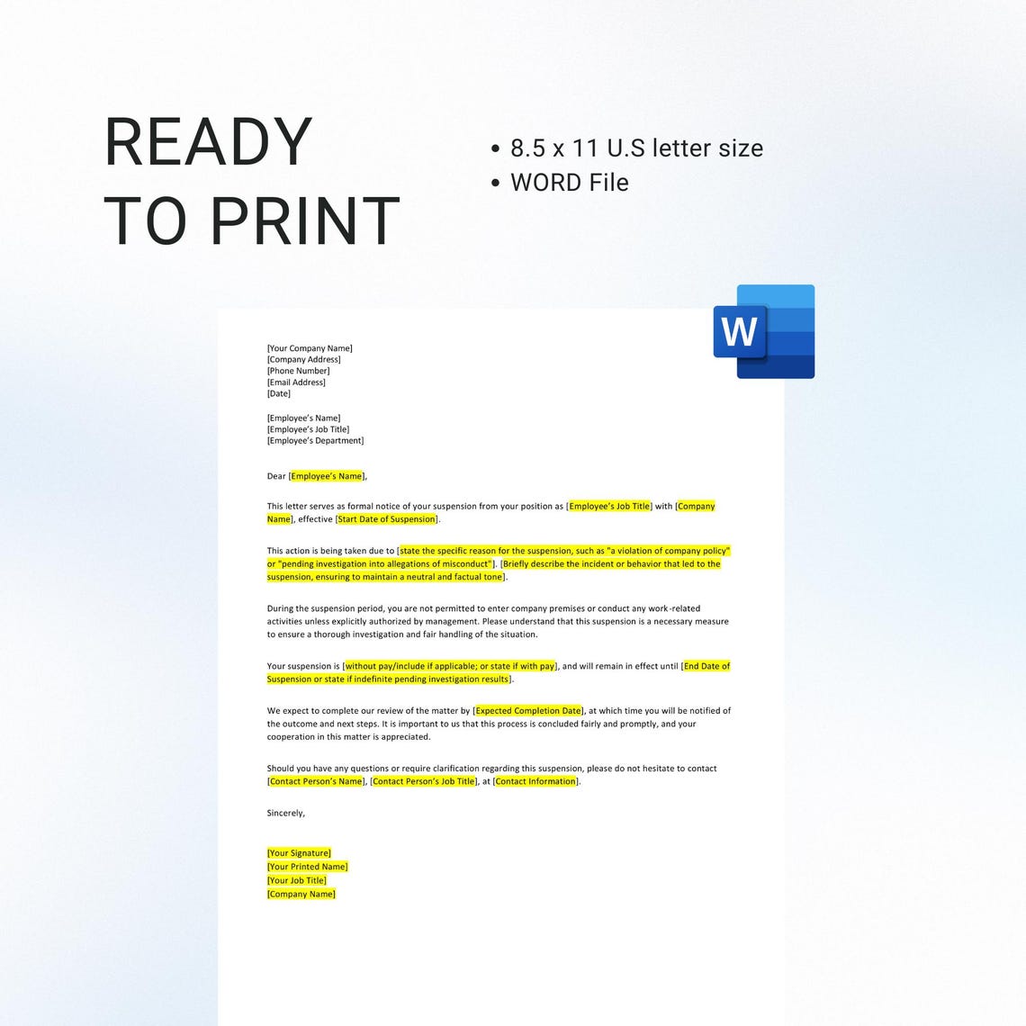 Editable Employee Suspension Letter Template, Suspension Notice ...