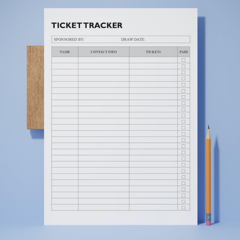 Printable Ticket Tracker: Raffle, Fundraiser, Event (digital Download ...